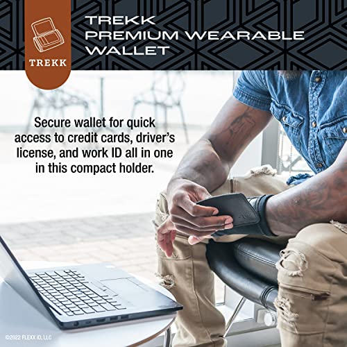 FLEXX ID TREKK Wearable Wallet with ID Badge Holder for Quick Hands-Free Access, Secure Wallet featuring 3 Card Slots & Convenient Zipper Pocket (Black, Textured Leather)