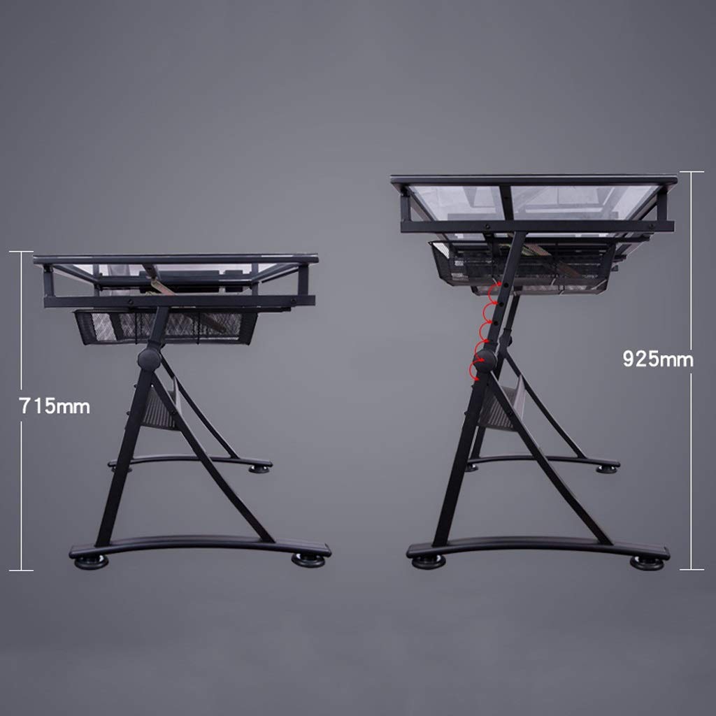 EESHHA Drawing Table Drafting Table with Storage, Height Adjustable Tiltable Art Desk, Glass Panel Drawing Desk, for Work Study Painting Craft Table