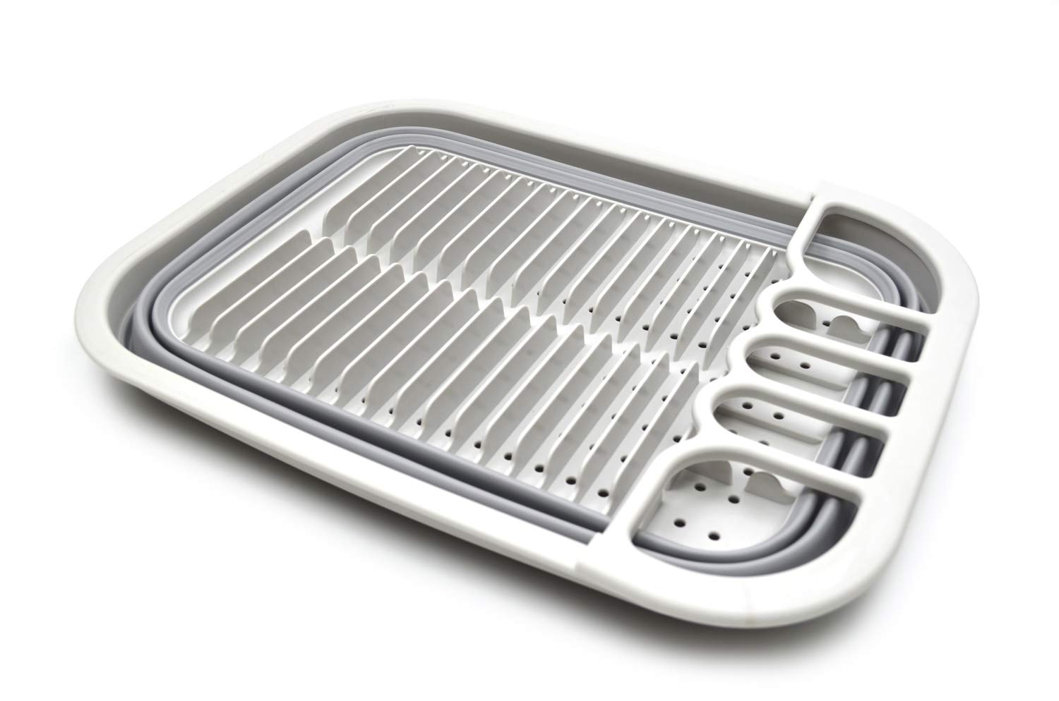 SAMMART 12L (3.17 Gallon) Collapsible Dish Drainer with Drainer Board - Foldable Drying Rack Set - Portable Dinnerware Organizer - Space Saving (Grey)