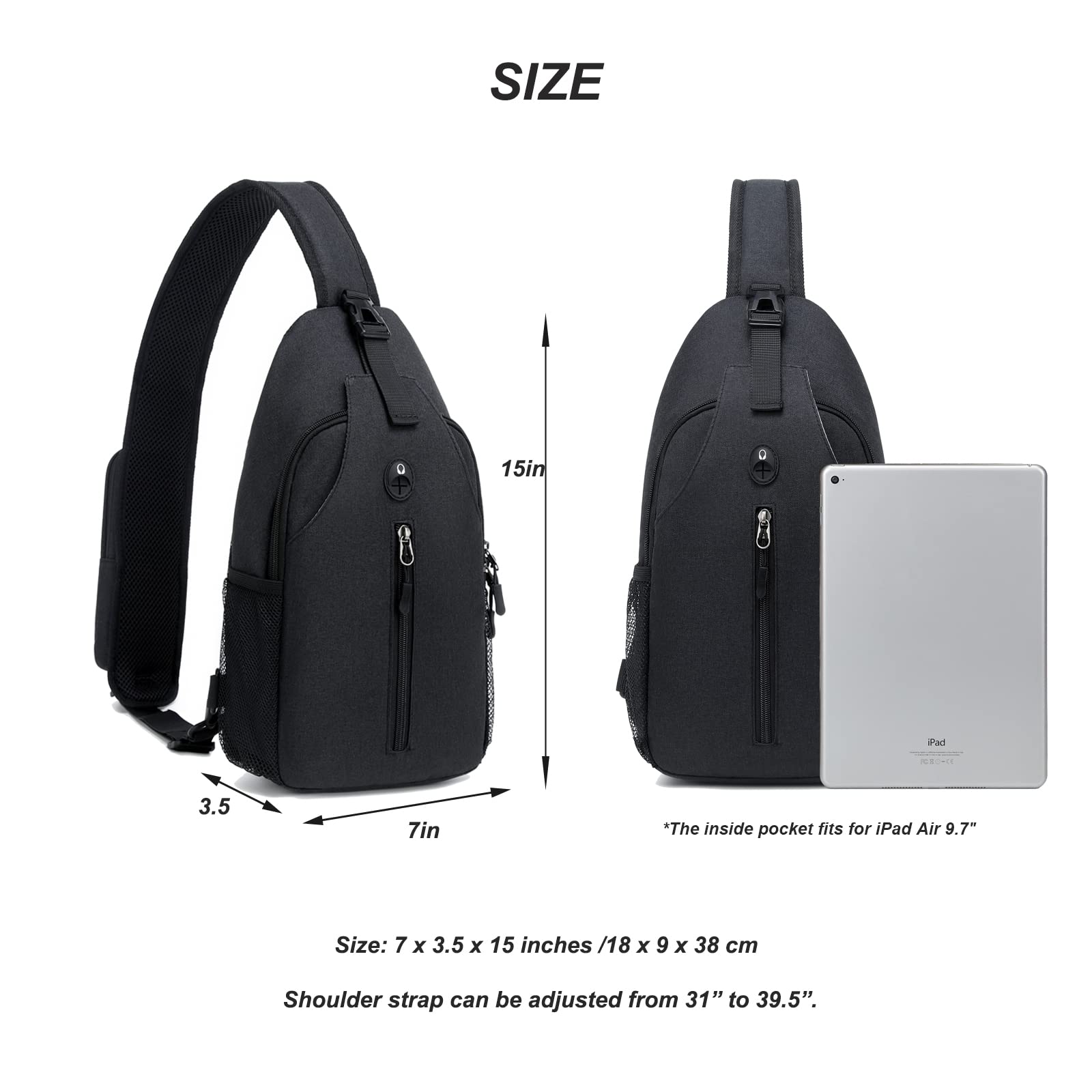 Shaelyka Small Lightweight Black Crossbody Bags for Men and Women, 8 Pockets small Sling Bag