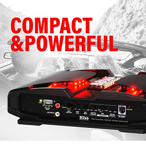 BOSS Audio Systems PT1000 2 Channel Car Amplifier - 1000 Watts, Full Range, Class A/B, 2-8 Ohm Stable, Mosfet Power Supply, Bridgeable