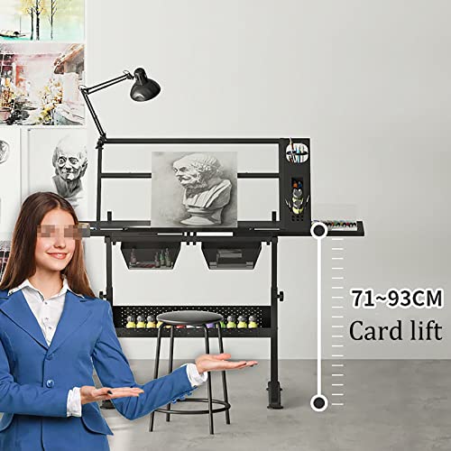 Drawing Table Drafting Table Art/Adjustable Glass Drawing Table with 2 Drawers, Art Desk Art Table with Storage, Student Desk Study Desk for Drawing, Painting, Writing And Studying beautiful scenery