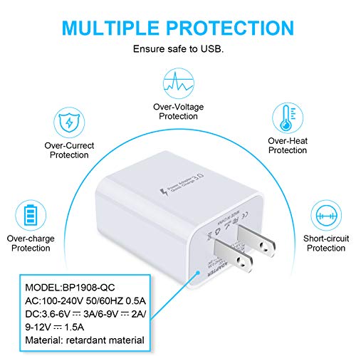 Quick Charge 3.0 Wall Charger,18W 3A USB Wall Charger QC 3.0 Adapter Fast Charger Block for Samsung Galaxy S23 S22 Ultra S21+ S20 FE S10e S9 S8 Note 20/10 A14 A12 A52 A10E A03S A32 A11 A21 A51 A71 A72