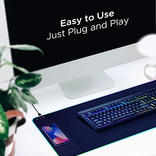 Juicy Chargers Extra Long RGB Non-Slip Wireless Charging mat with 10 Backlight Colors, Wireless Charger Mouse pad Supports Qi Mobile Devices for Home, Office and Gaming, Desk 12 x 35.5 inch