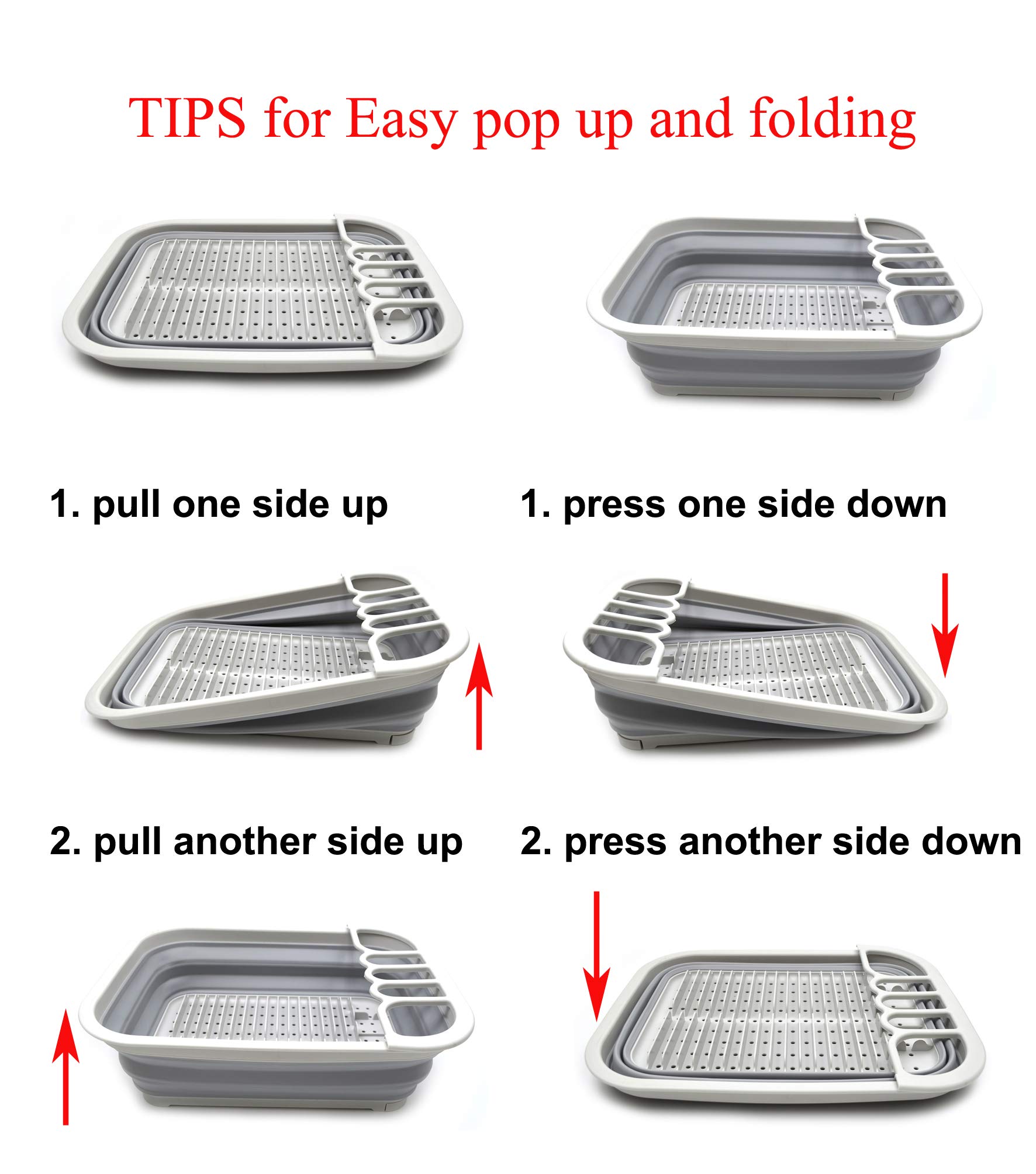 SAMMART 12L (3.17 Gallon) Collapsible Dish Drainer with Drainer Board - Foldable Drying Rack Set - Portable Dinnerware Organizer - Space Saving (Grey)