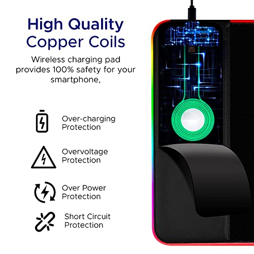 Juicy Chargers Extra Long RGB Non-Slip Wireless Charging mat with 10 Backlight Colors, Wireless Charger Mouse pad Supports Qi Mobile Devices for Home, Office and Gaming, Desk 12 x 35.5 inch
