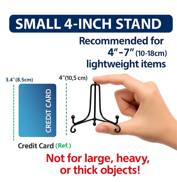 (4 Pack) Iron Display Stand, Black Iron Easel Plate Display Photo Holder Stand, Displays Picture Frames, Decorative Plates, Tablets and Art 4 Inch