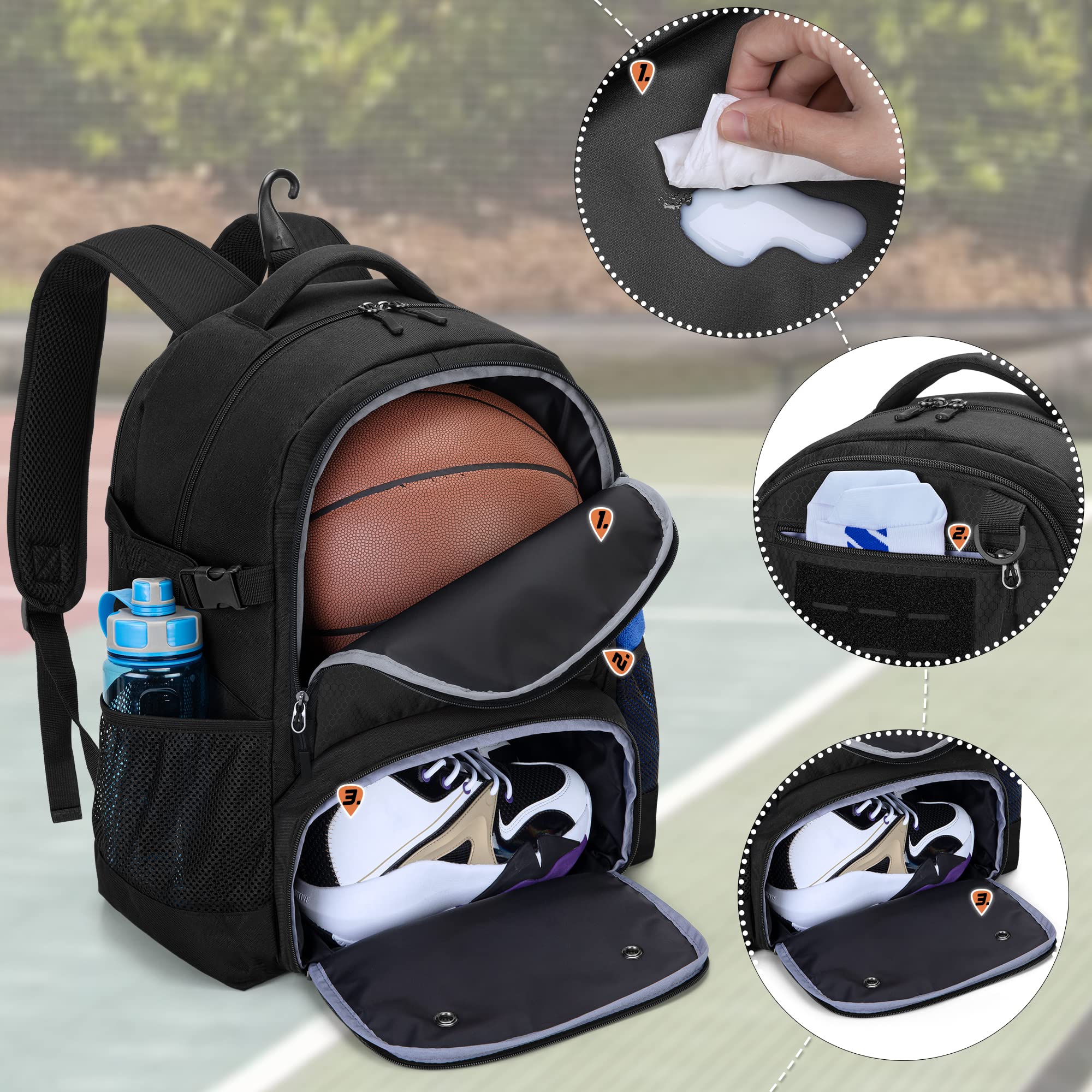 DSLEAF Basketball Bag, Soccer Backpack with Ball Compartment & Shoe Compartment for Basketball, Soccer, Volleyball Sports