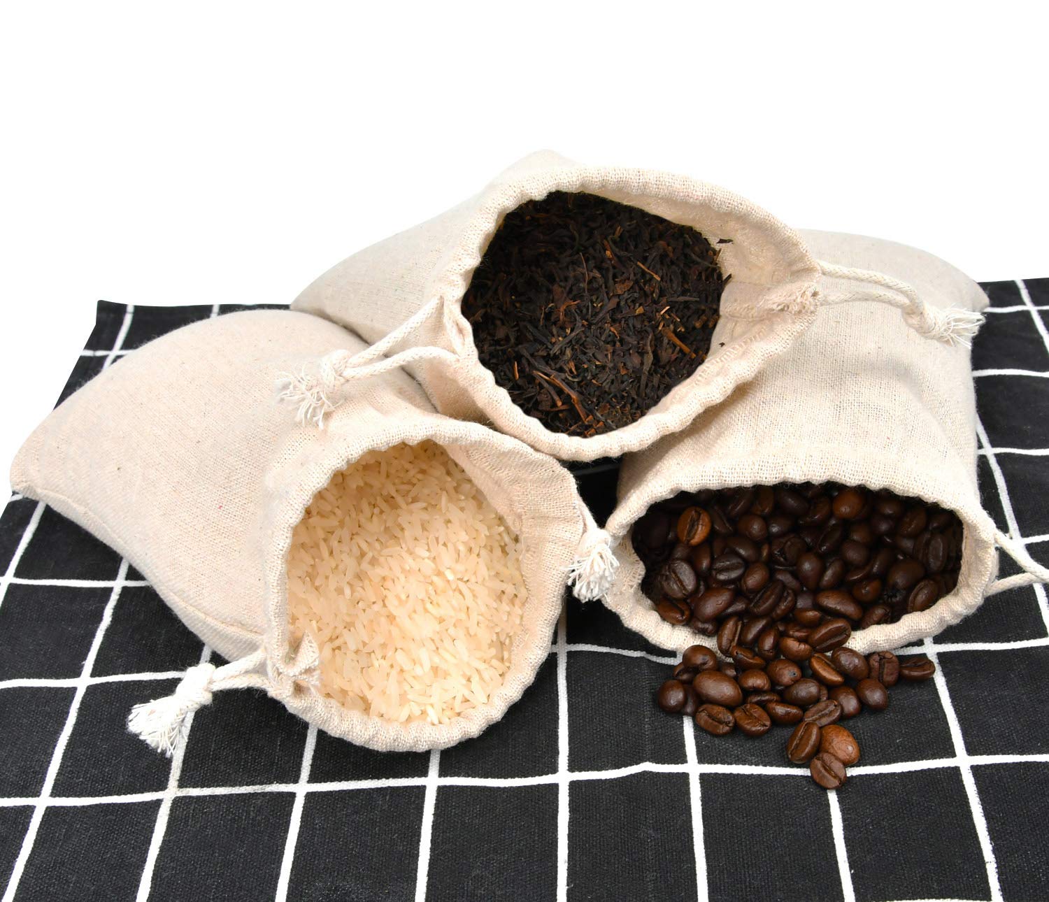 Calary 50pcs Double Canvas Drawstring Gift Bag Cotton Pouch Gift Sachet Bags Muslin Bag Reusable Tea Bag 5x7 Inch