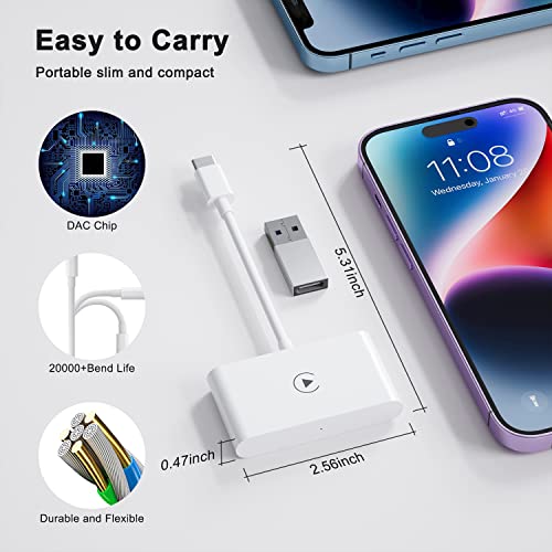 Wireless CarPlay - Wired CarPlay Convert Cars Wireless CarPlay,Wireless CarPlay Adapter,Apple CarPlay Wireless Adapter,Wireless Fast and Easy Use Fit for Cars from 2015 & iPhone iOS 10+(White)