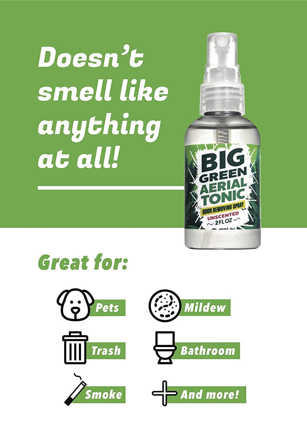 Big Green Odor Eliminator Spray Unscented | Removes Smell from Cars, Bathrooms, Homes 6oz