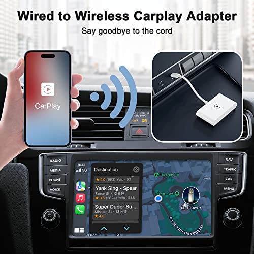 Wireless CarPlay - Wired CarPlay Convert Cars Wireless CarPlay,Wireless CarPlay Adapter,Apple CarPlay Wireless Adapter,Wireless Fast and Easy Use Fit for Cars from 2015 & iPhone iOS 10+(White)