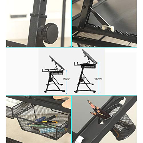 EESHHA Drawing Table Drafting Desk, Drafting Table with Storage, Height Adjustable Tiltable Art Desk, Glass Panel Drawing Desk, for Work Study Painting Craft Table
