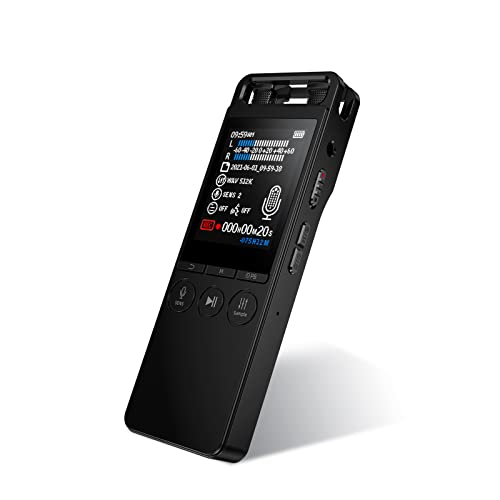 Voice Recorder with Playback，MP3 Player Portable Digital Recording，One Button Intelligent Noise Cancel Voice Activated 3072kbps 1100 Hours Work time Dual Microphones for Meetings,Lectures, Interview…