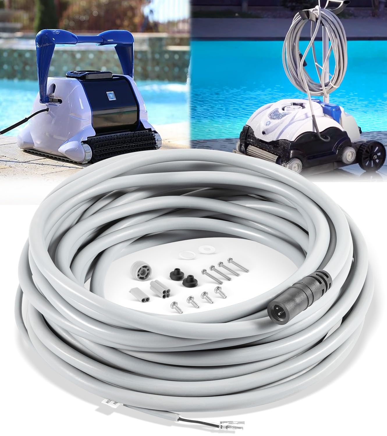 RCX50061 Floating Power Cord Assembly Replacement for Hayward Tigershark QC Robotic Cleaner RC9990 RC9990CUB, SharkVAC XL Pool Cleaner, 55 FT, 2 Pin