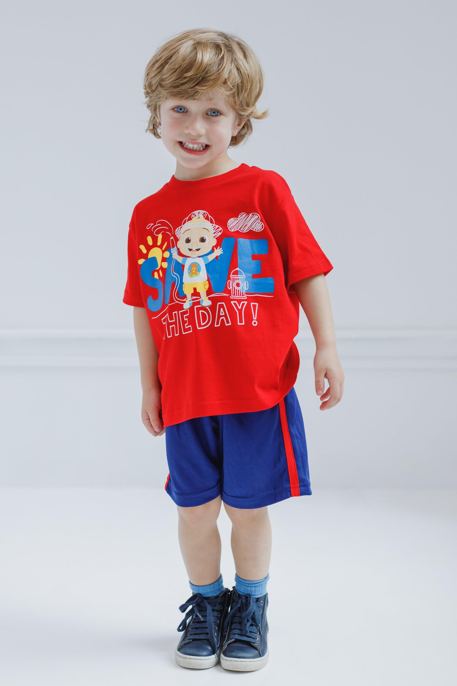 CoComelon JJ Baby Boys Graphic T-Shirt & Mesh Shorts Set Gray/Red 18 Months