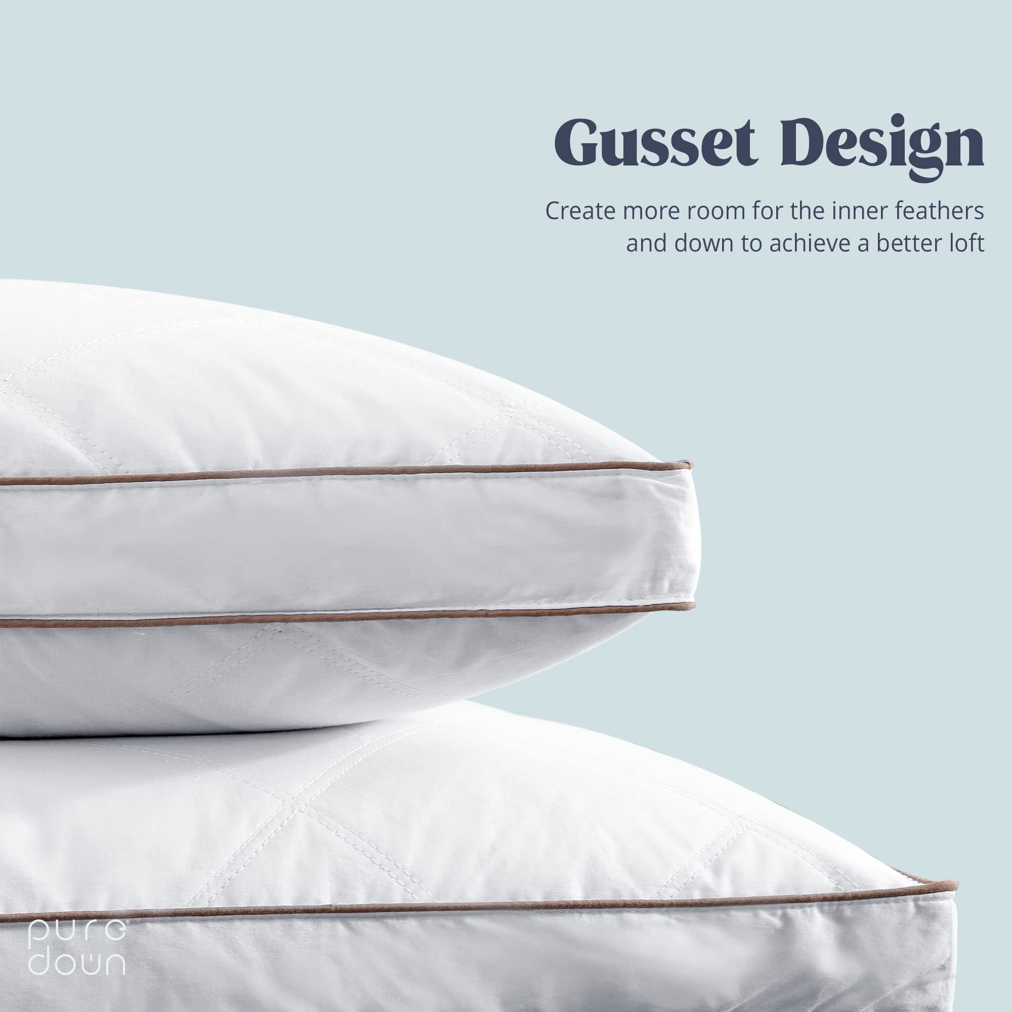 Goose Feathers and Down Pillow for Sleeping Gusseted Bed Hotel Collection Pillows, King, Set of 2
