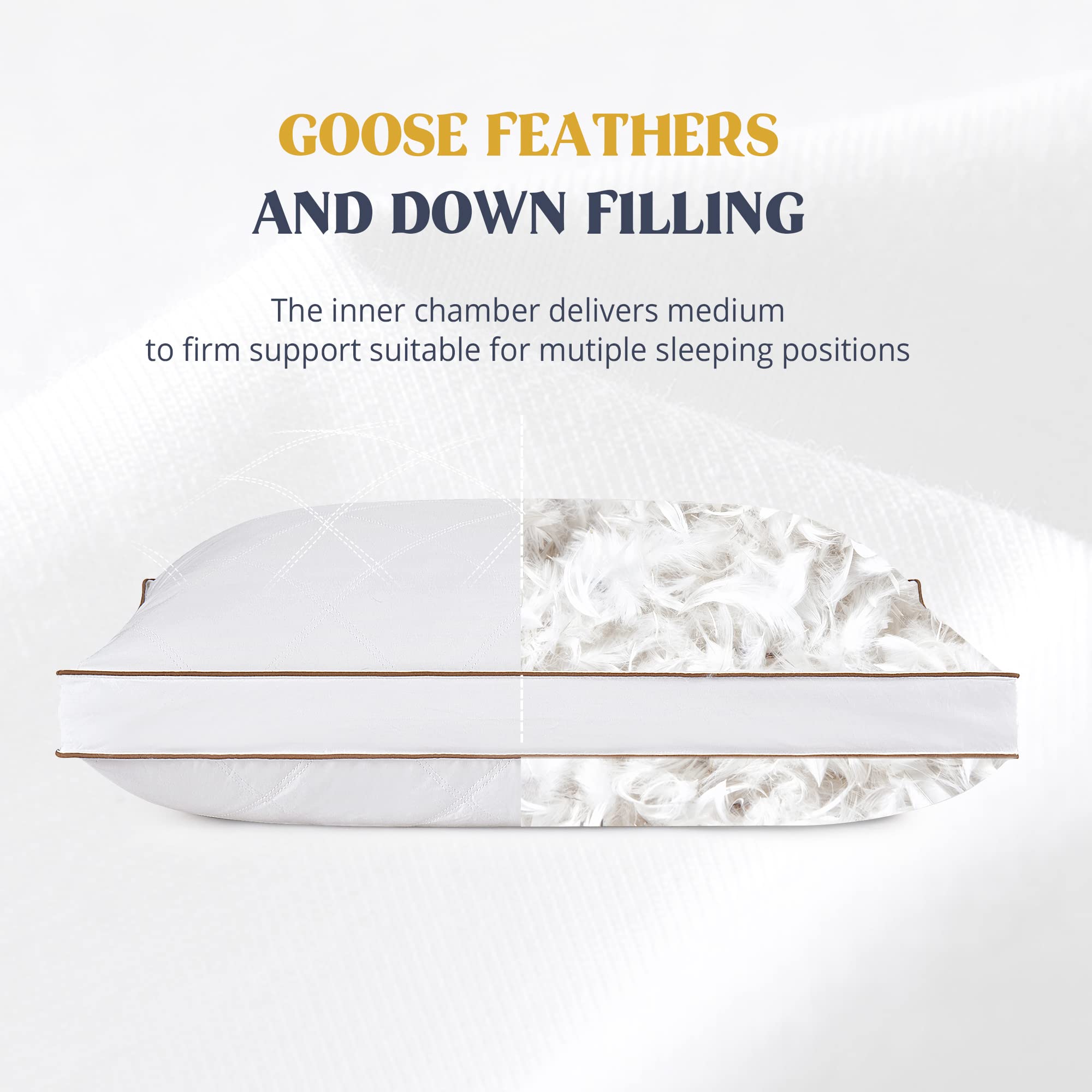 Goose Feathers and Down Pillow for Sleeping Gusseted Bed Hotel Collection Pillows, King, Set of 2