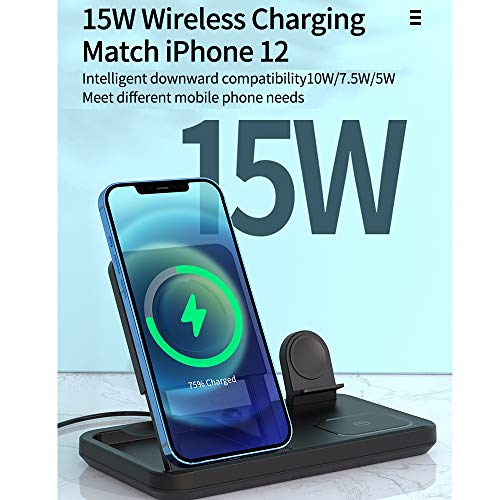 Wireless Charger, 4 in 1 Charging Station Compatible with Magsafe Charger iPhone 12, Apple Watch Series 6, Apple Pen Charger, Airpods Wireless Charger (Black)