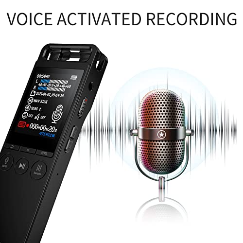 Voice Recorder with Playback,MP3 Player Portable Digital Recording,One Button Intelligent Noise Cancel Voice Activated 3072kbps 1100 Hours Work time Dual Microphones for Meetings,Lectures, Interview…