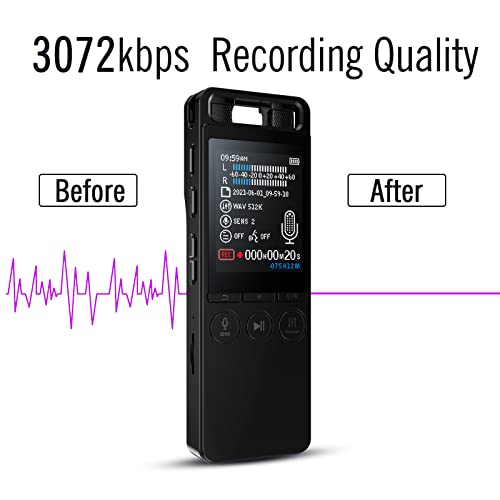 Voice Recorder with Playback,MP3 Player Portable Digital Recording,One Button Intelligent Noise Cancel Voice Activated 3072kbps 1100 Hours Work time Dual Microphones for Meetings,Lectures, Interview…