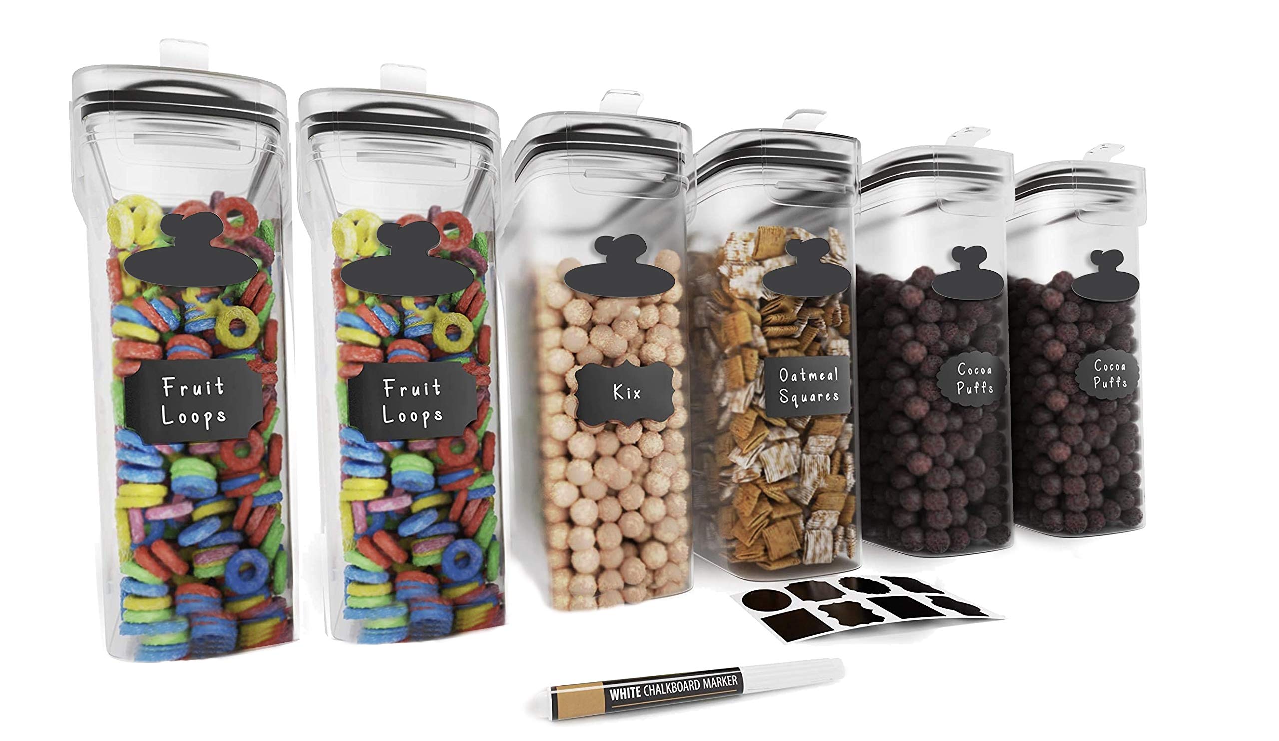 Cereal Containers Storage Set Large (6 Pack) Airtight Food Storage Containers for Kitchen & Pantry Organization, Cereal Storage Container Set for Crunchiness, 6 Pack