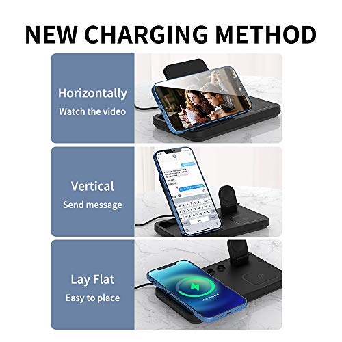 Wireless Charger, 4 in 1 Charging Station Compatible with Magsafe Charger iPhone 12, Apple Watch Series 6, Apple Pen Charger, Airpods Wireless Charger (Black)