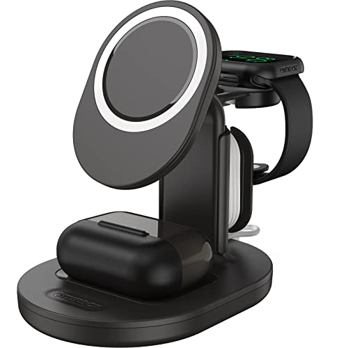 OtterBox Wireless 3 in 1 MagSafe Charging Stand, Strong Magnetic Alignment and Attachment with MagSafe, Sleek Multi-Devicie Charging Station for iPhone, AirPods and Apple Watch, Black