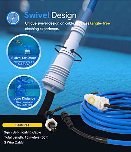 sixcow 9995873 DIY Swivel Cable 3 Wire, 18M, Replaces for Dolphin Pool Cleaners