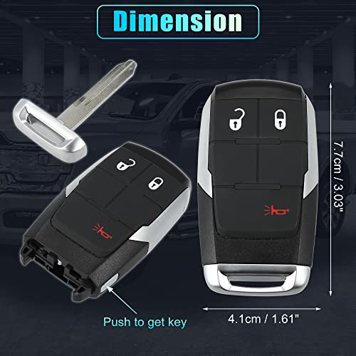 X AUTOHAUX Replacement Keyless Entry Remote Car Key Fob GQ4-76T 433Mhz for Ram 2500 3500 4500 5500 2019 2020 2021 3 Buttons with Door Key