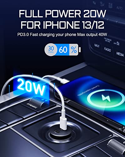 USB C Car Charger, Aergiatech 40W PD 3.0 Fast Car Charger Adapter Dual Port, Metal Type C Car Charger Compatible with iPhone 13/13 Pro/12/12 Pro/11/X/SE, Galaxy S21/S20/Note20, iPad, Pixel 4, Black