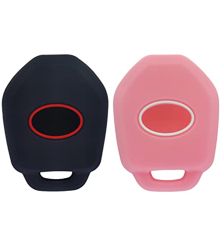 waymei Silicone Key Fob Cover Remote Keyless Case Protector Compatible with 2008-2019 Subaru Crosstrek Forester Impreza Legacy Outback Tribeca WRX STI XV Crosstrek (4 Buttons Black & Pink)