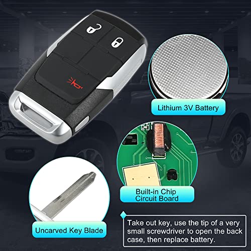 X AUTOHAUX Replacement Keyless Entry Remote Car Key Fob GQ4-76T 433Mhz for Ram 2500 3500 4500 5500 2019 2020 2021 3 Buttons with Door Key
