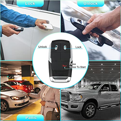 X AUTOHAUX Replacement Keyless Entry Remote Car Key Fob GQ4-76T 433Mhz for Ram 2500 3500 4500 5500 2019 2020 2021 3 Buttons with Door Key