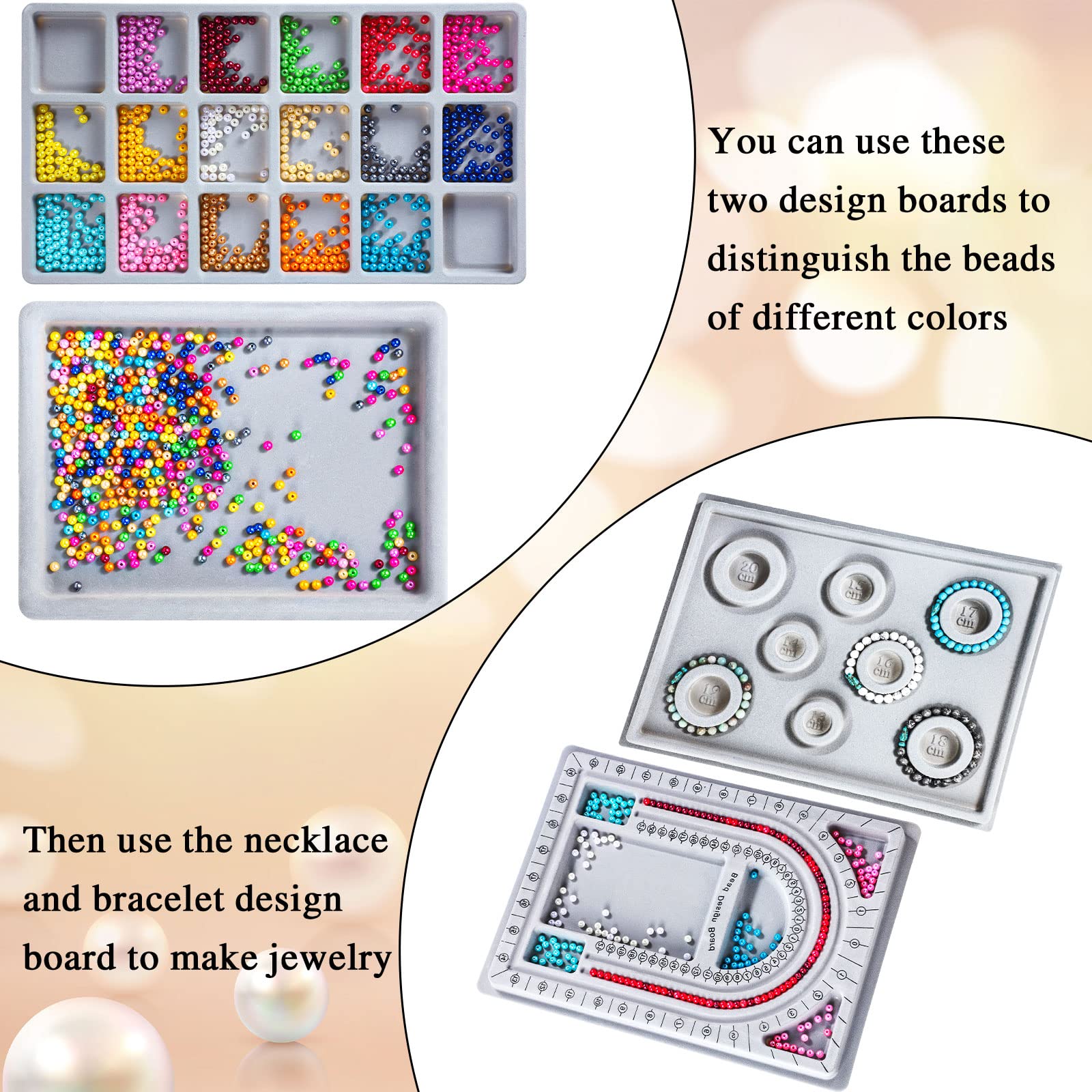 4 Pieces Bead Design Boards Mats Bracelet Design Board Flocked Bead Board Necklace Beading Jewelry Organizer Tray DIY Jewelry Making Tray Bead Tray for Jewelry Making