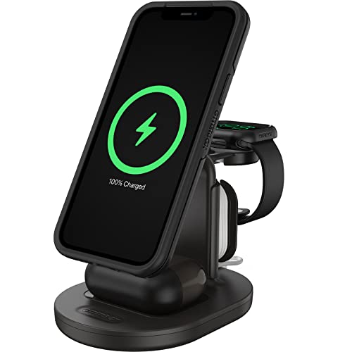 OtterBox Wireless 3 in 1 MagSafe Charging Stand, Strong Magnetic Alignment and Attachment with MagSafe, Sleek Multi-Devicie Charging Station for iPhone, AirPods and Apple Watch, Black