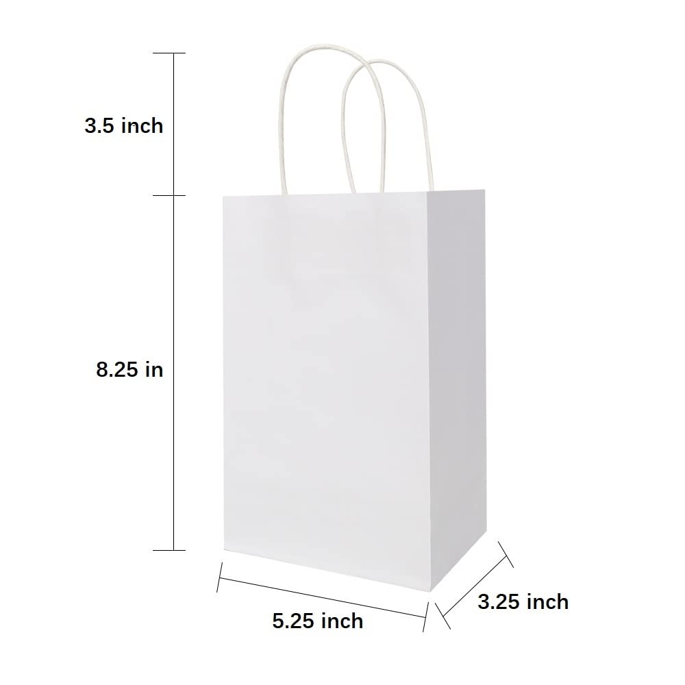 Oikss Each 100 Pack Small & Medium White Kraft Paper Gift Bags with Handles Bulk