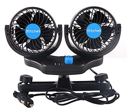 KWYZ 12 Volt Car Fan for Back Seat Passenger, Portable Car Seat Fan Headrest 360° Rotatable Backseat Cooling Air Fan with 2 USB Charging Port & Cigarette Lighter Plug for Vehicles, SUV, RV, Boat