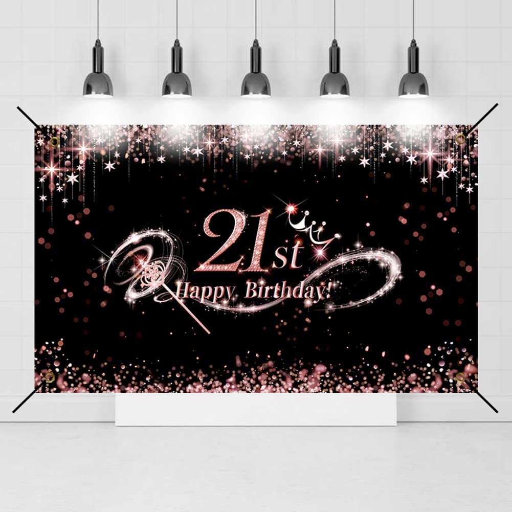 Rose Gold Happy 21st Birthday Banner Backdrop Decorations for Girls Extra Large Fabric 21 Year Old Birthday Finally Legal Twenty One Party Photography Background Decor Sign Photo Booth Party Supplies