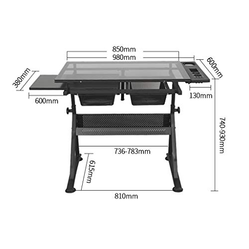 EESHHA Drawing Table Drafting Table with Storage, Height Adjustable Tiltable Art Desk, Glass Panel Drawing Desk, for Work Study Painting Craft Table