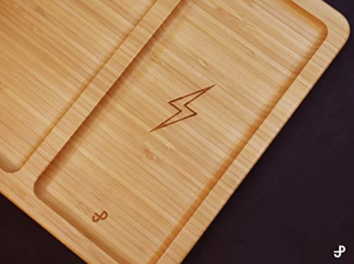 [PJ Collection] Bamboo Organizer Valet Tray with Wireless Charging, Desk and Night Stand Organizer, 2 in 1, 15W Charging Station，Wireless Charging Station