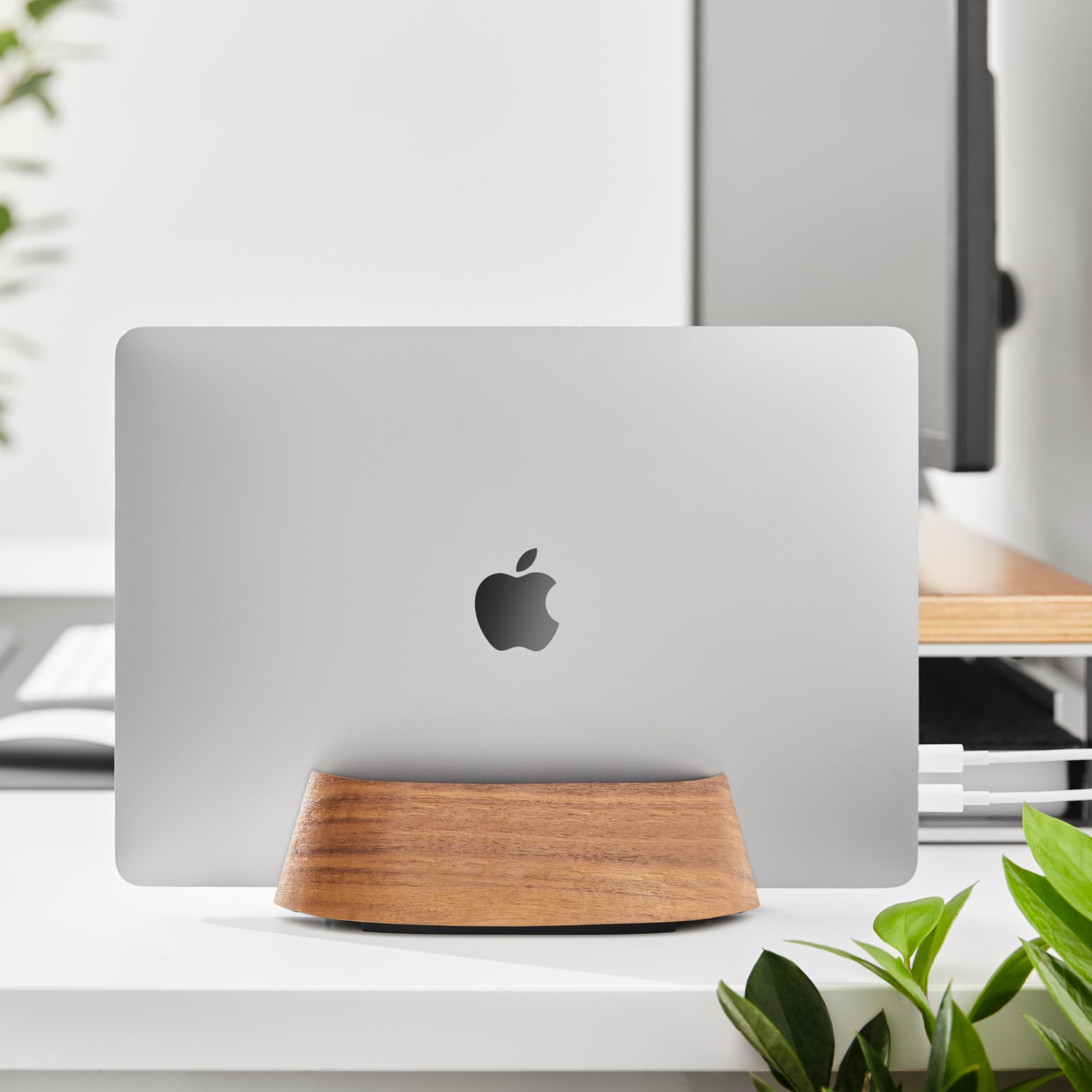 HumanCentric Laptop Holder Vertical Laptop Stand, Adjustable Holder and Dock, Laptop Vertical Stand Fits MacBook Pro and Other Laptops .5" to 1.5", Upright Laptop Holder for Desk, Black Walnut Wood
