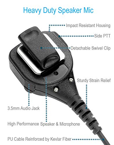 5 Pack Heavy Speaker Mic with Reinforced Cable for Baofeng Radios BF-F8HP BF-F9 UV-82 UV-82HP UV-82C UV-5R UV-5R5 UV-5RA UV-5RE UV-5X3 V2+ and Arcshell TYT Wouxun Kenwood Radios, Shoulder Microphone