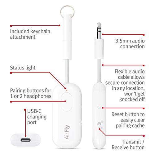 Twelve South AirFly Duo | Wireless Transmitter & AirFly Pro | Wireless Transmitter/Receiver with Audio Sharing for up to 2 AirPods/Wireless Headphones to Any Audio Jack