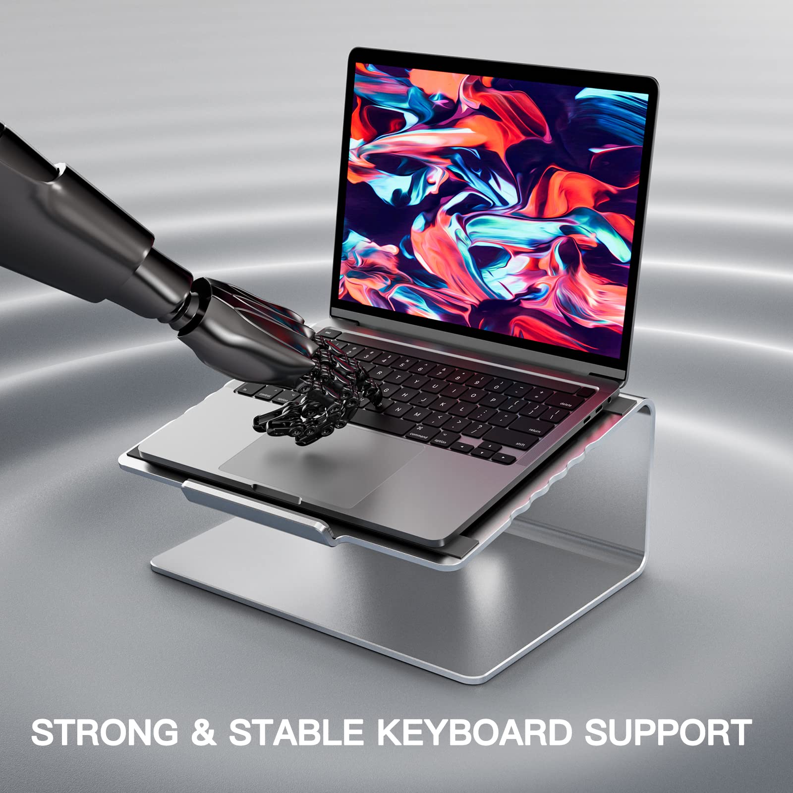 LORYERGO Laptop Stand, Aluminum Laptop Riser for Desk, Ergonomic Computer Stand for Laptop, Laptop Stand for Desk Compatible with Most 10-17" Laptops, Silver