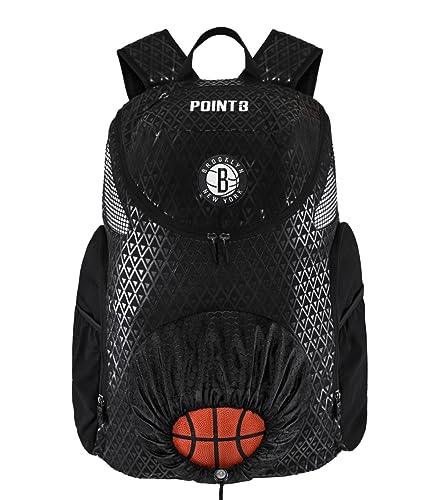 Point 3 Brooklyn Nets Road Trip 2.0 Backpack Basketball Backpack with Drawstrong Closure | Ventilated Mesh Shoe Pocket Compartment | Black