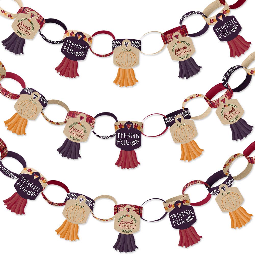 Big Dot of Happiness Friends Thanksgiving Feast - 90 Chain Links and 30 Paper Tassels Decoration Kit - Friendsgiving Party Paper Chains Garland - 21 feet
