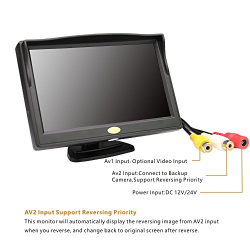 Backup Camera Monitor,RAAYOO S5-001 5 inch High Definition TFT LCD Monitor Display Screen for Car Rear View Camera with 2 Optional Bracket,2 Way Video Input,12V/24V(5 inch-01)