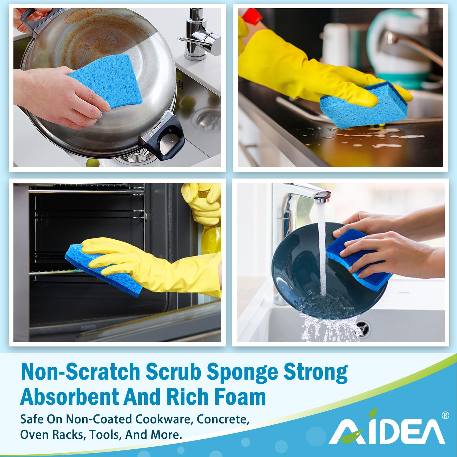 AIDEA-Brite Non-Scratch Scrub Sponge-12Count, Sponges for Dishes, Cleaning Sponge, Cleans Fast Without Scratching, Stands Up to Stuck-on Grime, Cleaning Power for Everyday Jobs