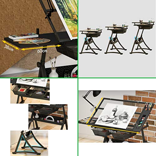 EESHHA Drawing Table Drafting Table with Storage, Height Adjustable Tiltable Art Desk, Glass Panel Drawing Desk, for Work Study Painting Craft Table